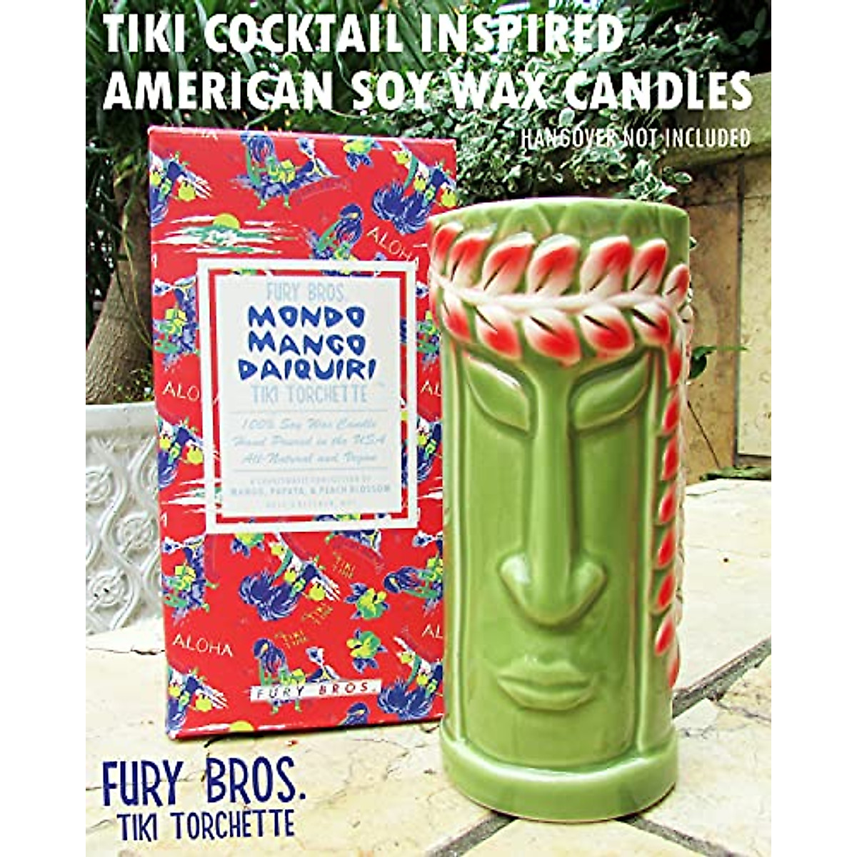 Tiki Torchette Candles from Fury Bros. | A 70-Hour Transport to The Tropics | Polynesian Painkiller - Pineapple, Coconut Cream, and Rum |Soy Wax, Vegan Friendly | Hand Poured in The USA, 12 oz