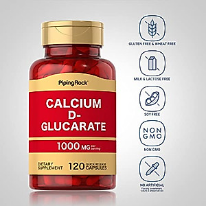 Calcium D Glucarate 1000mg | 120 Capsules | Non-GMO, Gluten Free Supplement | by Piping Rock