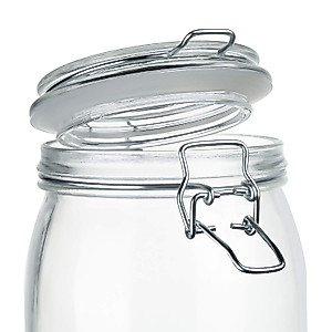 OAMCEG 4 Pack Wide Mouth Mason Jars - 34 OZ Airtight Glass Canning Jars with Leak Proof Rubber Gasket and Clip Top Lids, Perfect for Storing Coffee, Sugar, Flour or Sweets