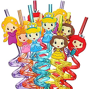 Disneys Princess Birthday Party Supplies Drinking Straws for Girl Party Favors with 2 Cleaning Brush (25+2)