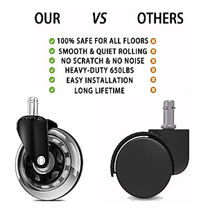Office Chair Wheels for IKEA Chairs,10mm stem Caster, 3 Inch Heavy Duty Replacement Rubber Chair Casters, Quiet & Smooth Rolling for IKEA Casters, Protection for Hardwood Floors or Carpet