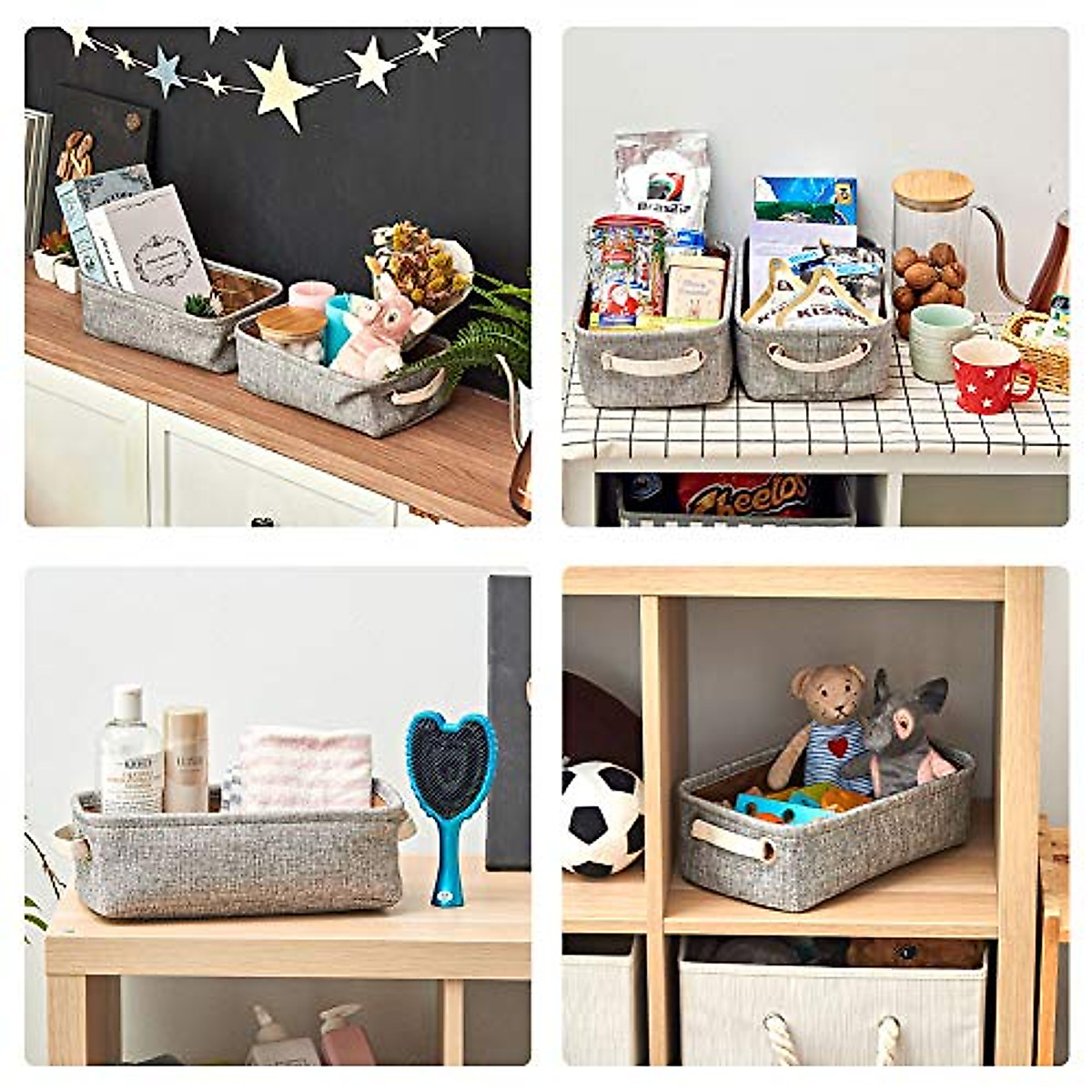 EZOWare 6pc Storage Bins Baskets, Small Folding Drawer Dresser Desktop Organizer Cubes Set with Handles -12 x 7 x 4 inch - Dark Gray