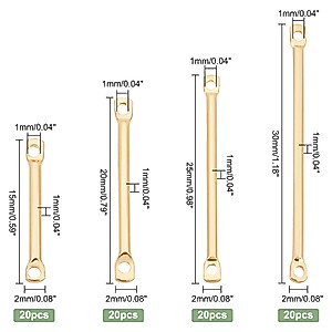 PandaHall 80pcs 14K Gold Plated Earring Links Bars Connectors, Brass 2-Hole Earring Strip Stick Golden Bar Jewelry Connector for DIY Earring Bracelet Jewelry Making Arts Crafts, 15/20/25/30mm