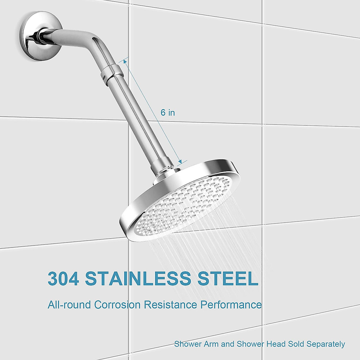 OFFO Shower Head Extension Arm, Shower Arm Extension Shower Head Extender Made of 304 Stainless Steel Shower Pipe Extension, Chrome 6 Inches