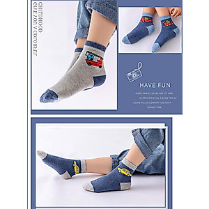 CHUNG Little Big Boys Cotton Quarter Socks Casual Dino Pattern 2025 Autumn Winter School Daily (5-8 Years, 6Car)