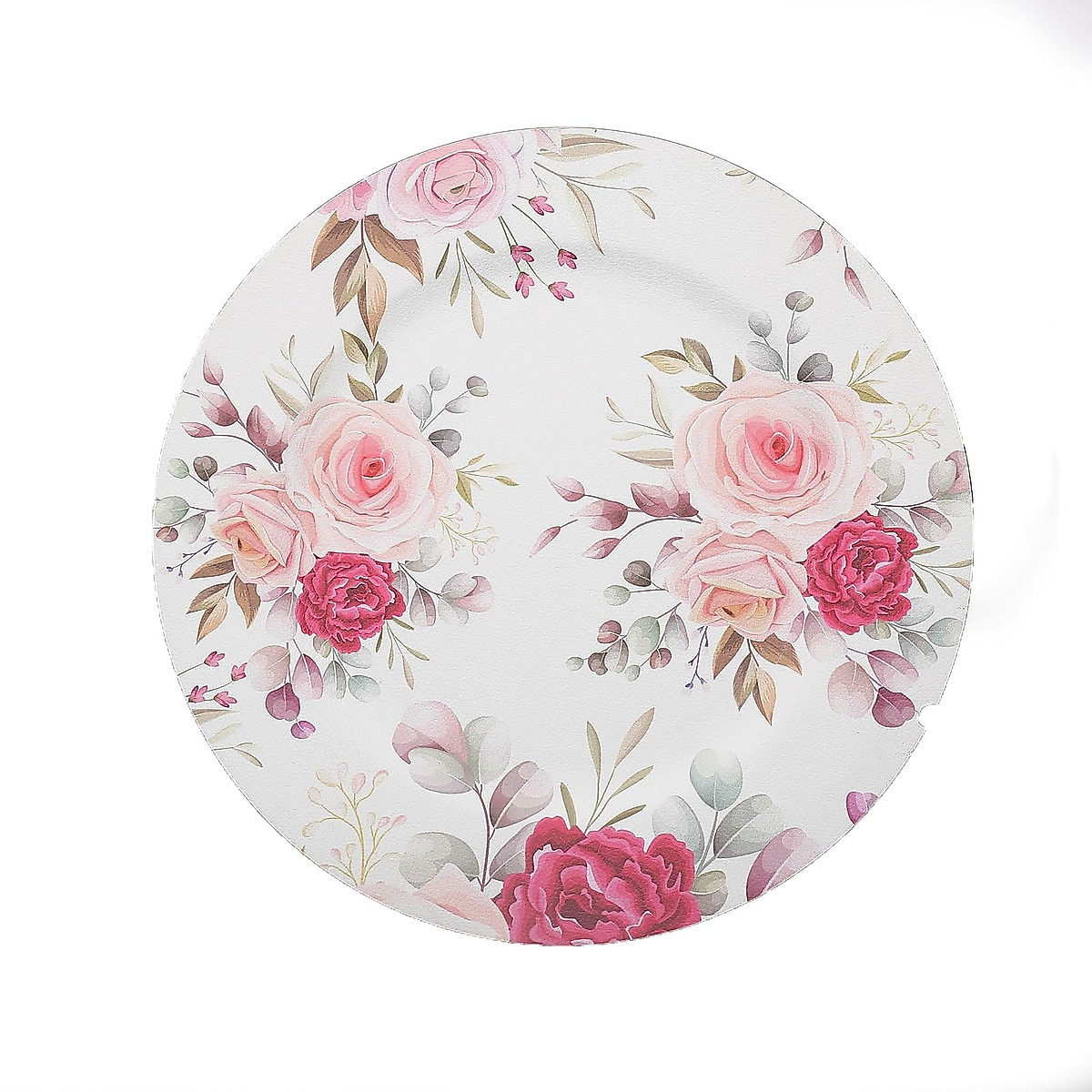 Efavormart 6 Pack | 13" Rose Flower Design Plastic Serving Plates, Disposable Spring Floral Print Charger Trays