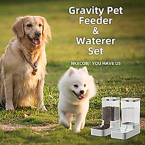 NKECOBJI Gravity Pet Feeder and Water Dispenser Set, Automatic Dog Feeder and Dog Water Dispenser for Dogs Cats Pets Animals Large Capacity(1Gallon)