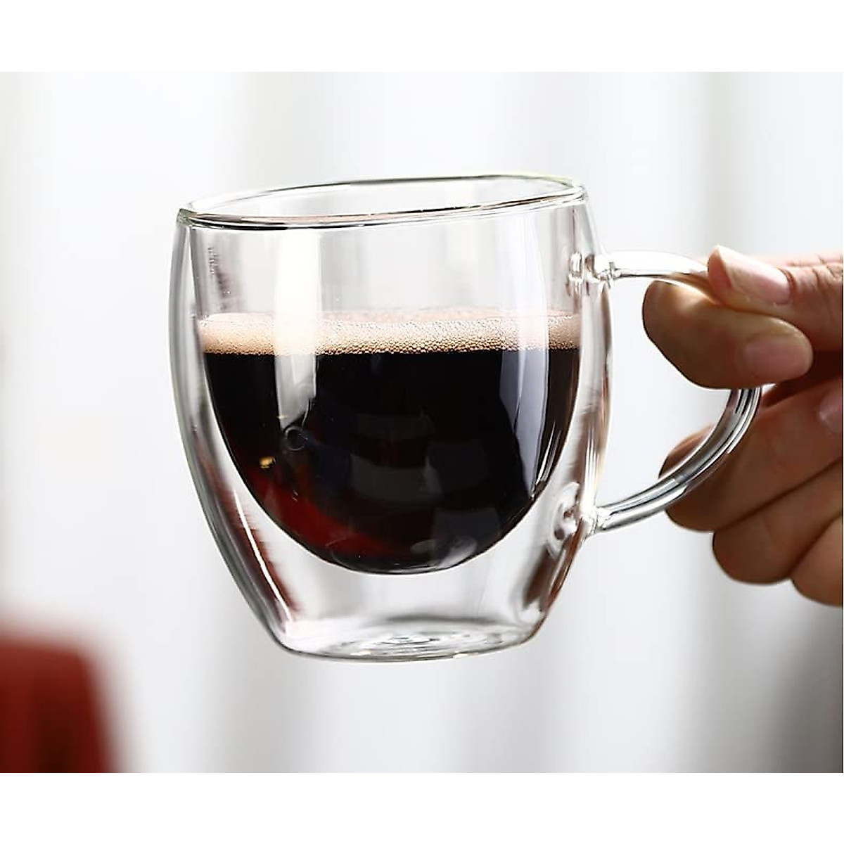 BOQO Glass Coffee Cups Set of 4,Double Walled Insulated Drinking Glass Coffee Mugs with Handle,Perfect for Latte, Cappuccinos, Tea Bag, Juice (240ml /8oz Water Glasses)…