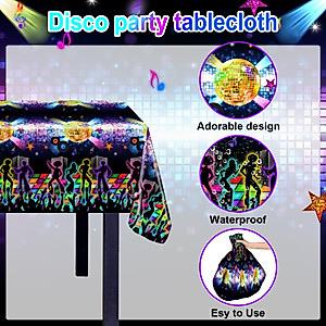 Avezano 3 pcs Disco Table Cloth 70's Party Table Cover Lets Boogie 70s Party Decorations Plastic Throwback 70s Party Supplies for Dining Room Kitchen, 108x54 Inch