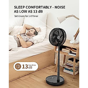 EasyAcc 12'' Portable Foldable Oscillating Standing Fan, Remote Control Rechargeable Fans for Home,10000 Battery Operated Fan with Adjustable Height, 8 Speed, Timer, Quiet Fan for Bedroom Camping