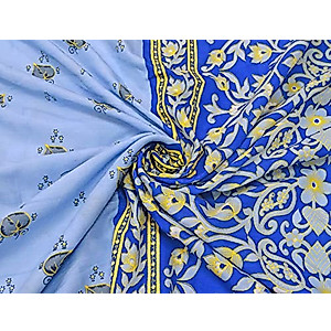 Peegli Indian Vintage Blue Silk Blend DIY Fabric Casual Dress Material Printed Textile