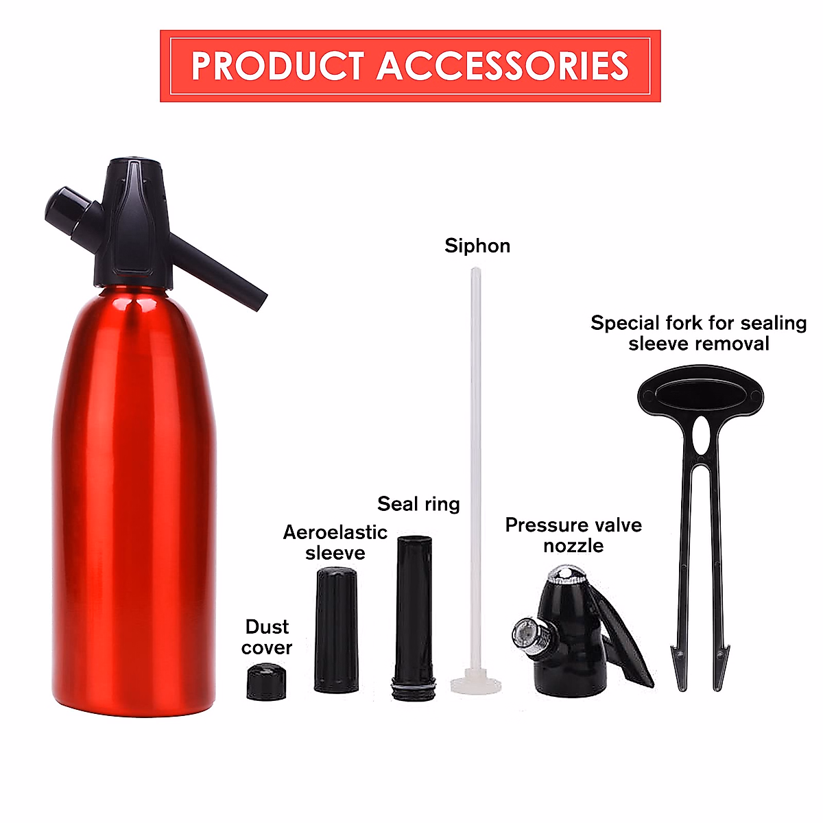 Mlijzard Sparkling Water Maker,1Liter Soda Siphon,Seltzer Water Maker,Carbonated Water Machines for Home Club Making Fresh Soda Water Cocktails DIY Soda Drink,Use 8g CO2 Cartridges(Not Included),Red