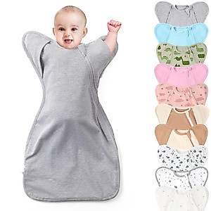 Knirose 3-Way Wearable Swaddle Blankets Sleep Sack with Arms Up Self-Soothing, Easy Diaper Changing Sleeping Bag for Baby Boy Girl Newborns Transitions to Arms-Free Calms Startle Reflex Better Sleep