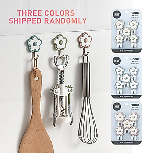 Comidox 5Pcs Cute Floret Utility Hooks Adorable Waterproof Key Hook Wall Hooks Adhesive for Kitchen Bathroom Towels Hats(Random Color)