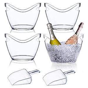 Beverage Tubs for Parties Plastic Ice Bucket for Cocktail Bar Clear Acrylic Wine Bucket with Scoops Drink Bucket Cooler for Chiller Bin for Champagne or Beer (4 L)