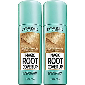 L'Oreal Paris Hair Color Magic Root Cover Up Temporary Colored Concealer Spray for Gray Roots, Lightweight formula, Ammonia and Peroxide Free, Light to Medium Blonde, 2 count