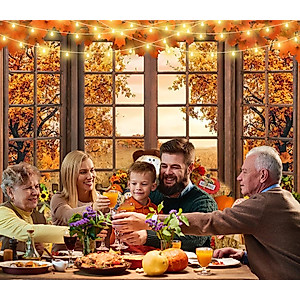 Fall Thanksgiving Backdrops for Photography Pumpkin Fall Window Photo Backdrop Scarecrow Maple Leaves Background Autumn Harvest Party Decorations Background Baby Shower Party Banner Photo Props 10x8ft