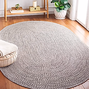 SAFAVIEH Braided Collection Area Rug - 6' x 9' Oval, Grey & Ivory, Handmade Farmhouse, Ideal for High Traffic Areas in Living Room, Bedroom (BRA201F)