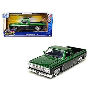 1985 Chevy C10 Pickup Truck Lowrider Green Metallic and Black Street Low Series 1/24 Diecast Model Car by Jada 34311