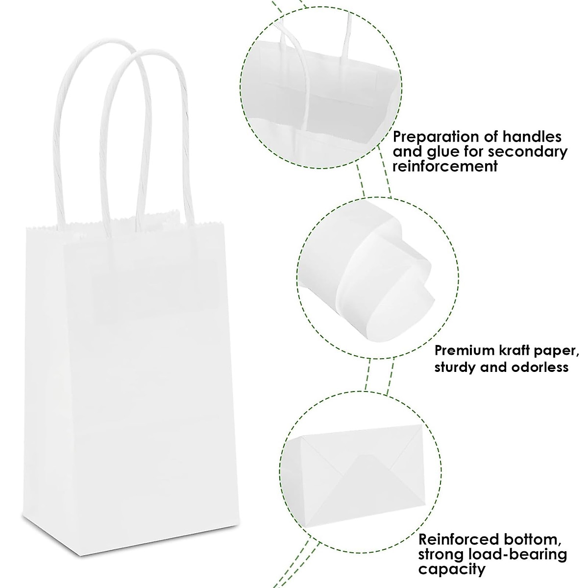 Moretoes 60pcs Small White Paper Bags 6x3.5x2.4 Inches Mini Kraft Gift Bags with Handles Bulk, Party Favor Bags Goodie Bags, Merchandise Bags for Business, Shopping, Retail, Small Gifts