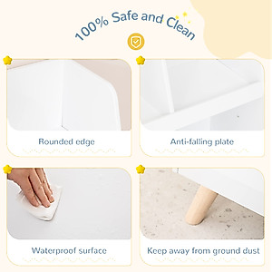 Curipeer Kids Bookshelf and Toy Organizer, 5 Cubbies Wooden Open Bookcase, 2-Tier Baby Storage Display with Legs, Free Standing Bookshelf for Playing Room, Bedroom, Nursery, Classroom, White