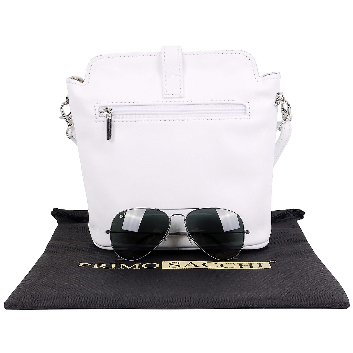 PRIMO SACCHI Italian Soft Leather Hand Made Small White Cross Body or Shoulder Bag Handbag Purse