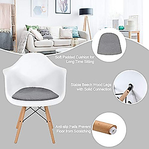 Giantex Dining Chairs Set of 4 White, Easily Assemble Modern Mid Century Dining Chairs with Wood Legs, Max Load to 330 Lbs, Plastic Kitchen Chairs with Arm for Dining Room