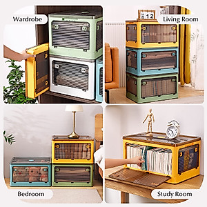 Plastic Storage Bins Stackable Storage Containers 55L with Lids and Wheels, Storage Totes with Side Opening Doors Collapsible Storage Bins, Foldable Storage Box for Home School Storage(Yellow, 1PACK)