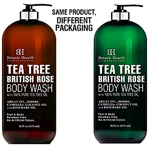 Botanic Hearth Tea Tree Body Wash with British Rose Extract, Helps with Nails, Athletes Foot, Ringworms, Jock Itch & Acne, Soothes Itching & Promotes Healthy Skin and Feet, 16 fl oz