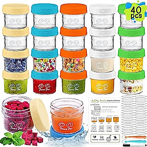 PeacePeo Glass Baby Food Storage Containers 4OZ, 40Pcs Glass Baby Food Jars Leak-Proof Baby Food Containers with Lids Reusable Baby Food Storage Jars Dishwasher Safe for Infant & Baby Food