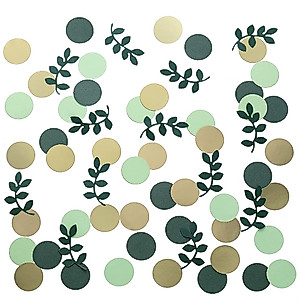Gold and Green Eucalyptus Confetti Green Branches Confetti Table Decoration for Graduation Birthday Jungle Theme Party, 200 Counts