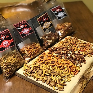 Spicy Snack Mix | Party Mix including hot Cajun corn sticks, roasted peanuts, and cheddar cheese sesame sticks | Runnin' Wild Foods, 1.5 Pounds Total (Box of 3 bags, 8oz each)