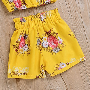 BOEBNOZCV Toddler Baby Girl Floral Halter Ruffled Outfits Set Yellow Strap Crop Tops+ Shorts Pants Summer Clothes Set