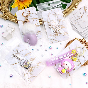 ZYNERY 100 PCS Keychain Display Cards with Self-Sealing Bags, 3 x 4.7 Inch Keychain Holder, Keychain Packaging Supplies for Displaying Keychains Jewelry (Marble White)