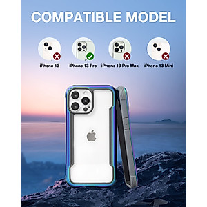 RAPTIC Shield for iPhone 13 Pro Case, Shockproof Protective Clear Case, Military 10ft Drop Tested, Durable Aluminum Frame, Anti-Yellowing Technology Case for iPhone 13 Pro, Iridescent