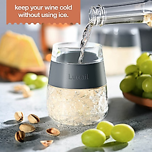 Freezer Wine Cups, Set Of 2, Grey, Plastic Double Wall Insulated Wine Cooling Glasses, Freezable Drink Mug Tumbler with freezing Gel, Wine glasses for Red and white Wine, 8.5 Oz Gift Essentials