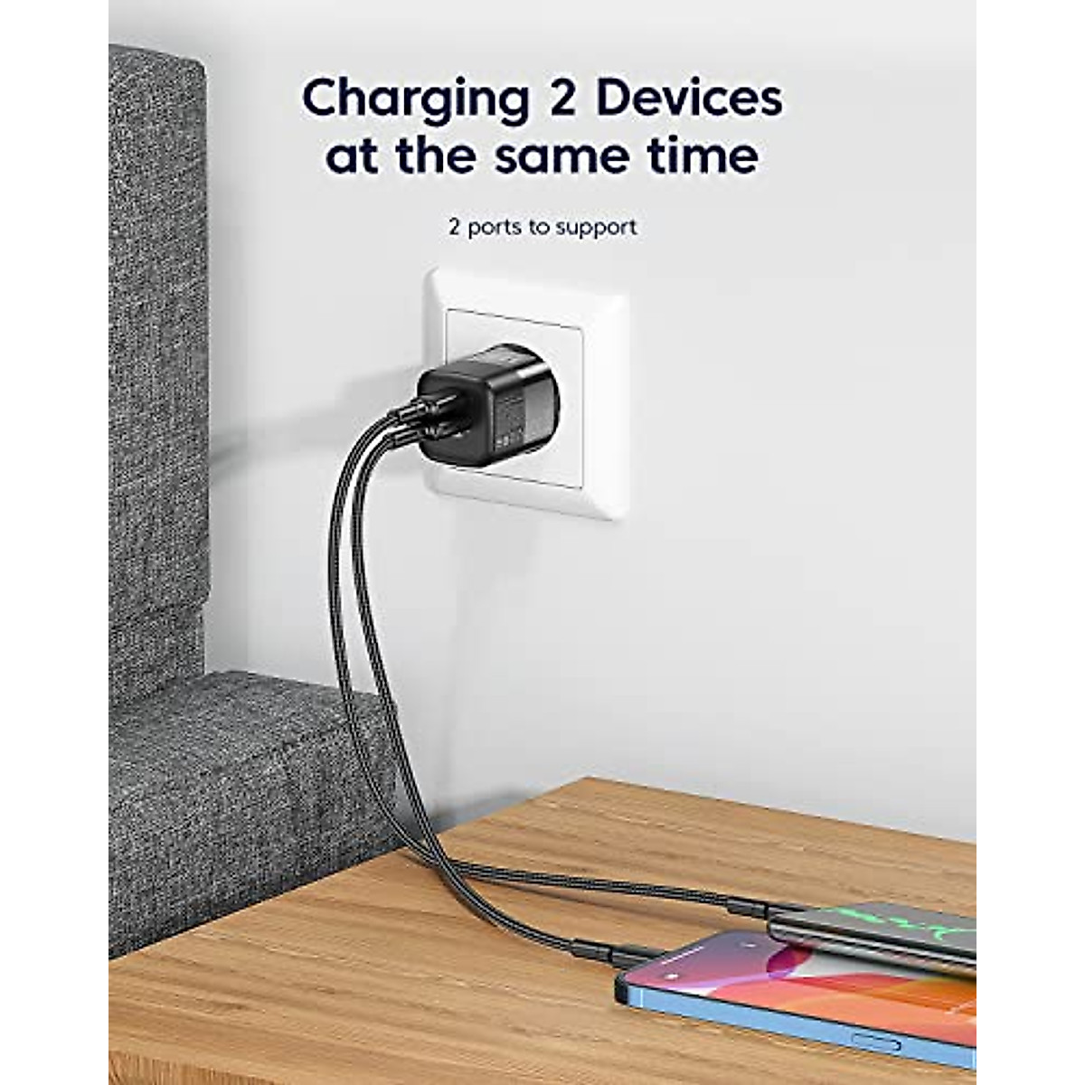 Kuulaa Usb C Charger Fast Charging Block,35W Max GaN Dual Port PD 3.0 & QC 3.0 Type C Charging Block With Usb C Cable for iPhone 14/13/12/11/Samsung Galaxy S23 Ultra/S22 Ultra/Macbook Pro/Air And More