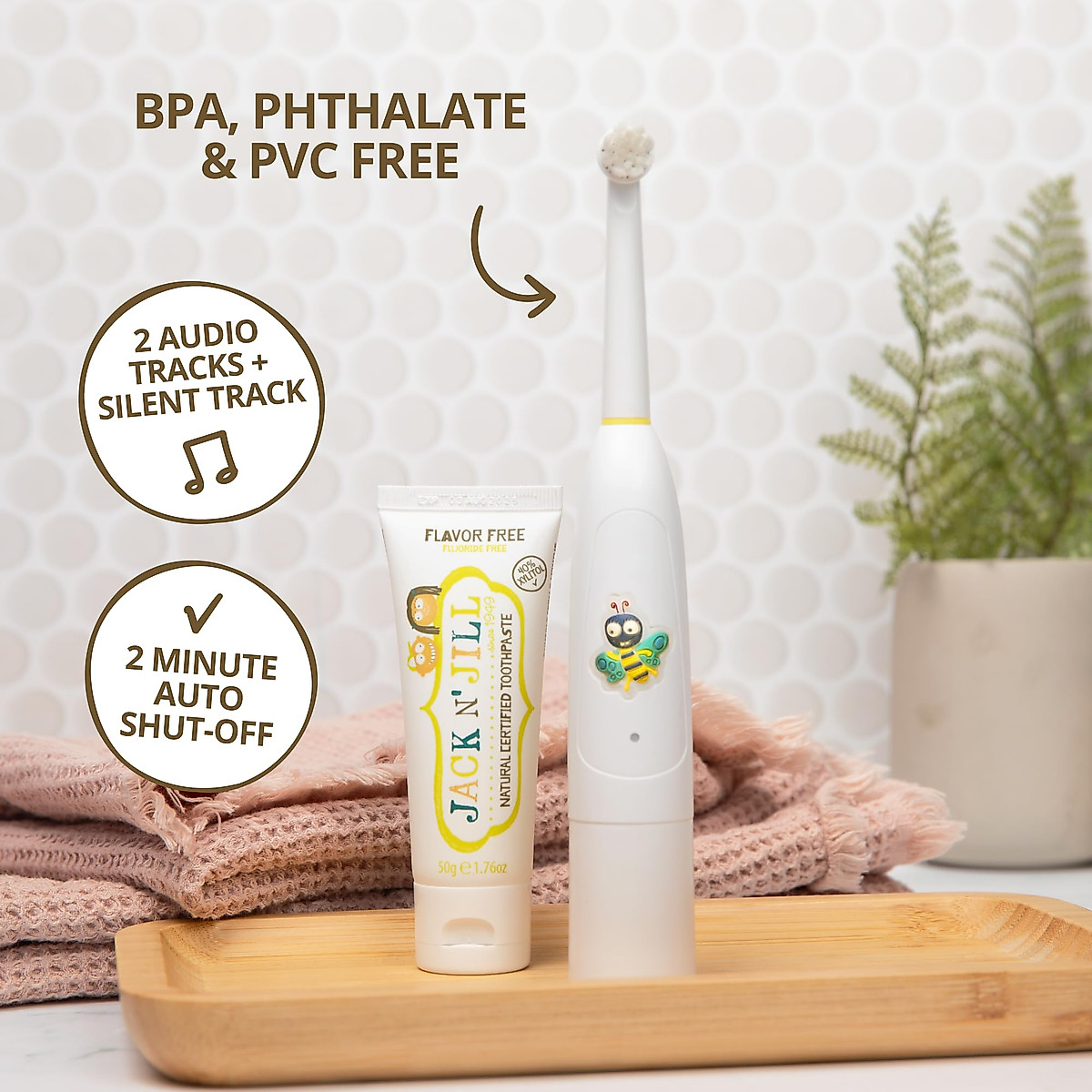 Jack N' Jill Kids Buzzy Brush Electric Musical Toothbrush - Kids Electric Toothbrush Age 3 and Up, Singing Toothbrush, Tri Color LED, Water Resistant, Child Safe, Battery Operated - (Pack of 1)