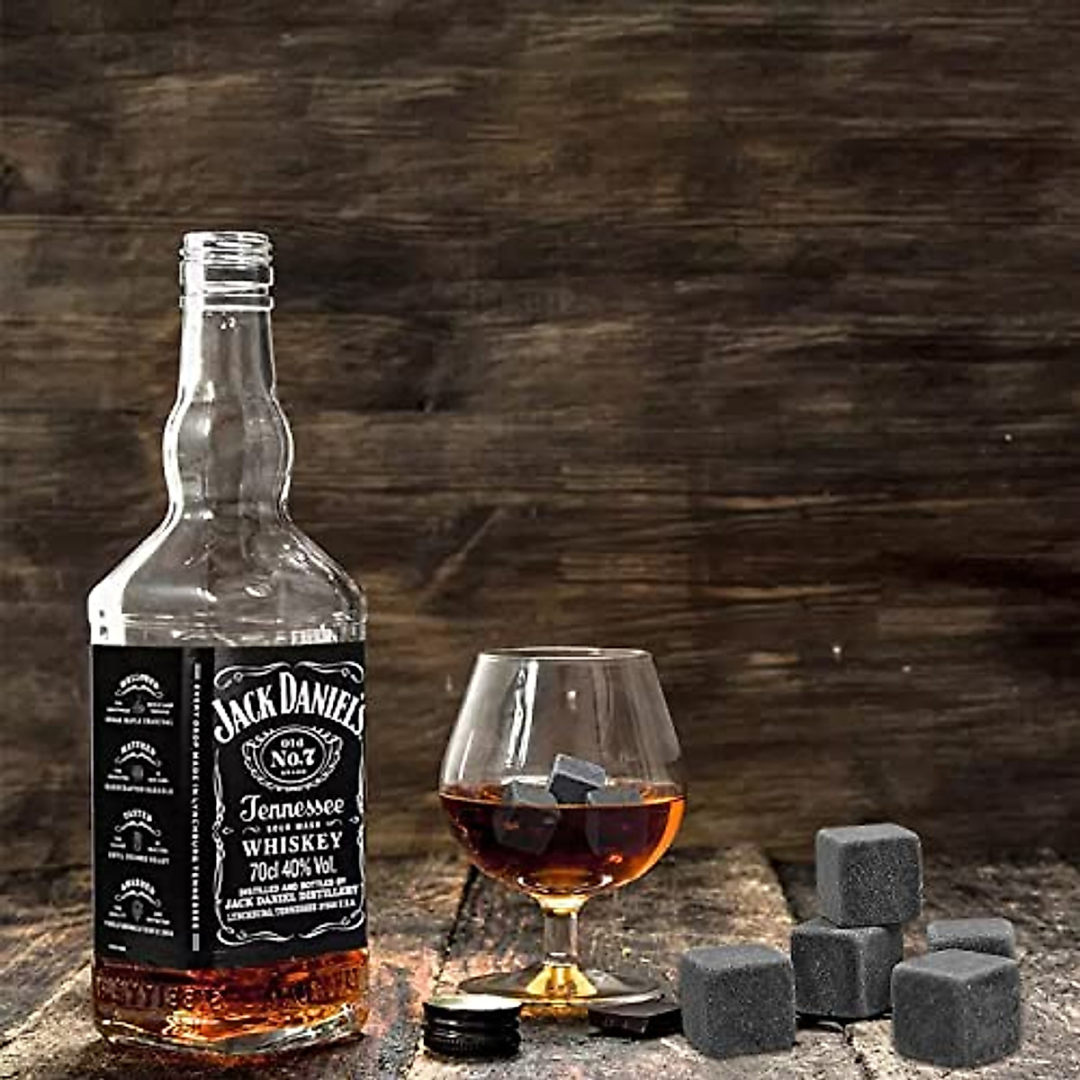 JISUSU Whiskey Stones Gift Set ，9 Whiskey Rocks Chilling Stones in Luxury Wooden Gift Box with Stainless Steel Tongs and Velvet Pouch