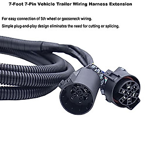 MOCW 7-Foot 7-Pin Vehicle Trailer Wiring Harness Extension Truck Bed Extension for 5th Wheel & Gooseneck Trailers for Chevrolet, Dodge, Ford, GMC,Nissan, Ram Toyota