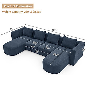 Tmsan Modular Sectional Sofa, Modern Minimalist U Shaped Couch, 117" Comfy Cloud Couches Set with Chaise & Pillows for Living Room, Blue Boucle Fabric