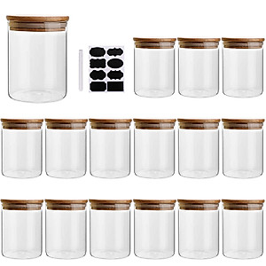6oz/200ml Clear Glass Food Storage Containers Set Airtight Food Jars with Bamboo Wooden Lids Kitchen Canisters For Sugar, Candy, Cookie, Rice and Spice Jars - Set of 16