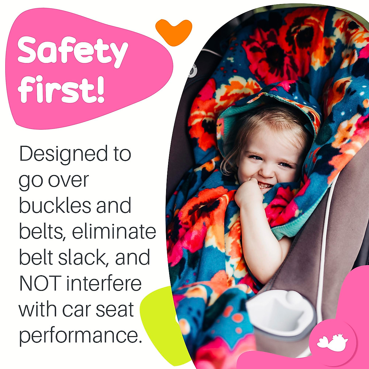 Birdy Boutique Car Seat Poncho for Kids – Safe to Use Over Seat Belts – Reversible Warm and Cozy Blanket – Easy on Easy Off and Doesn’t Impact Car Seat Performance – Mermaid Floral – One Size