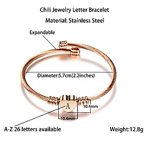 Chili Jewelry Rose Gold Women Initial S Letter Cuff Bracelets Heart Name Expandable Bangle
