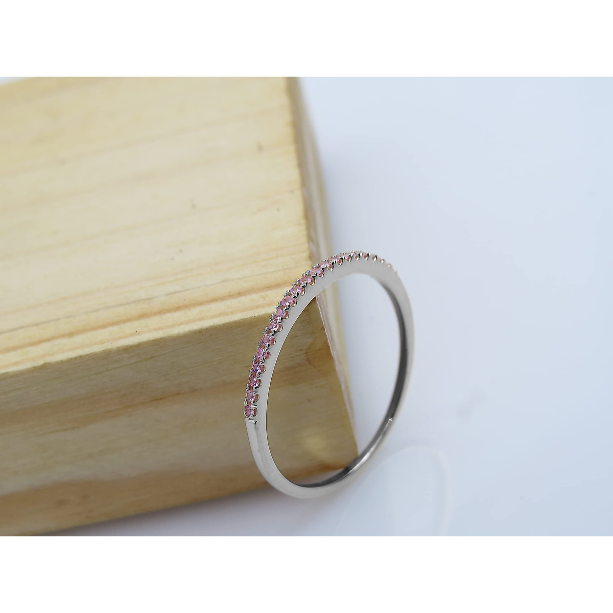 Dazzlingrock Collection Round Pink Sapphire Women Anniversary Wedding Band Stackable Ring, 10K Solid White Gold, Size 7