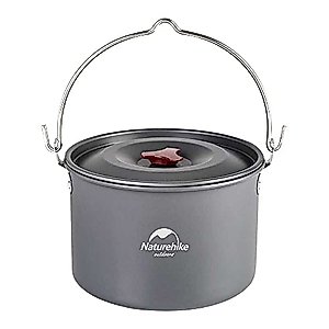 Naturehike 4-6 Person Aluminum Hanging Pot, Portable Camping Pot with Lid, 4.2 Quart Ultralight Outdoor Cooking Pot Cookware for Camping Hiking Picnic Travel
