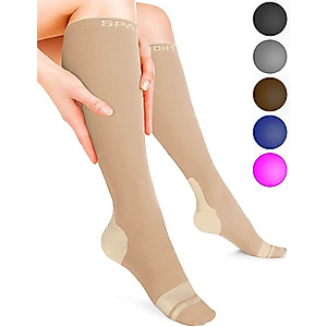 Sparthos Circulation Socks (20-30 mmHg) Wide Calf - Knee High Sock for Compression, Travel, Medical Support, Pregnancy, Nurses - Dr Sock Soothers Ankle Brace - Mens and Womens Plus (Beige-LXL-Wide)