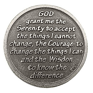 WJH Silver Tone Serenity Prayer Praying Hands Pocket Prayer Token Medal, 1 1/8 Inch