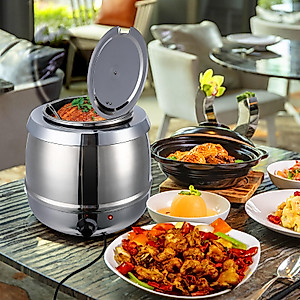 RIEDHOFF Commercial Soup Warmer, 10.5QT Soup Kettle with Hinged Lid and Detachable Stainless Steel Insert Pot, Suitable for Family Gatherings, Parties, Restaurants, and Buffets, Sliver