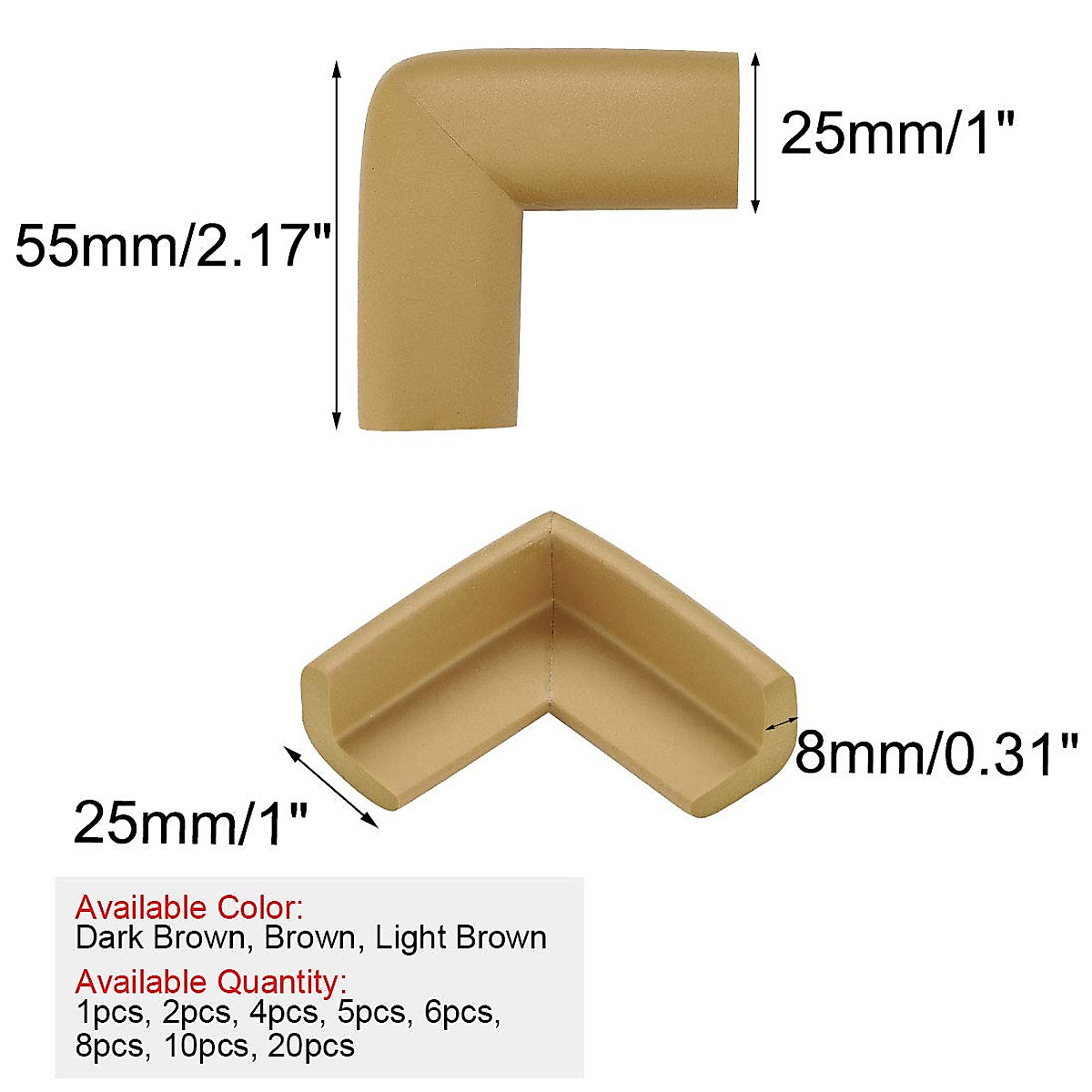 uxcell 2pcs Foam Furniture Desks Edge Cover Pads Protectors Corner Cushions Bumpers Guards Light Brown